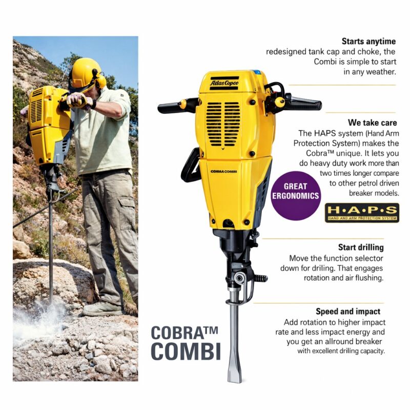 Atlas Copco Cobra Combi - Gas Paving Breaker/Rock Drill - 7/8 x 4-1/4'
